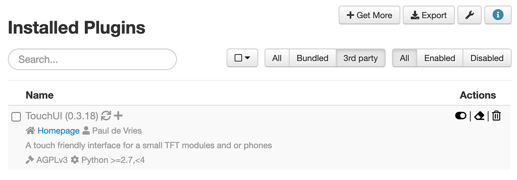 TouchUI plugin greyed out and pending install - Plugins - OctoPrint Community Forum