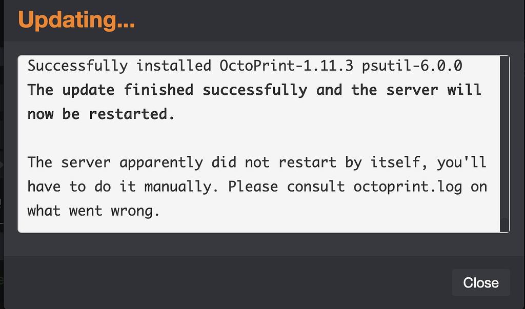 Octoprint Restart failure after updating it EVERY TIME - Get Help - OctoPrint Community Forum